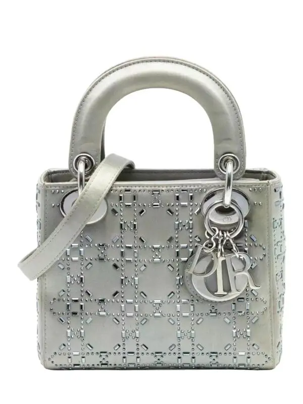Dior 2018 Mini Lady Satchel Satin Cannage Strass Crystal Embellished - Grey