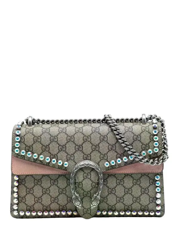 Gucci Gg Supreme Crystal Dionysus Shoulder Bag - Brown
