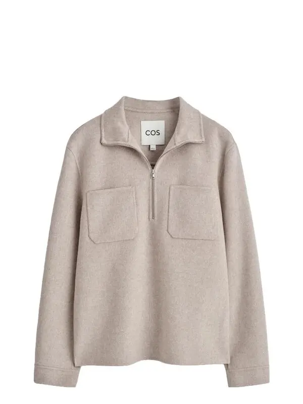 Cos Double-faced Wool Zip-up Sweatshirt - Beige