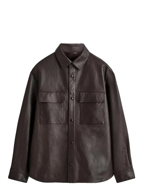 Cos Leather Overshirt - Brown