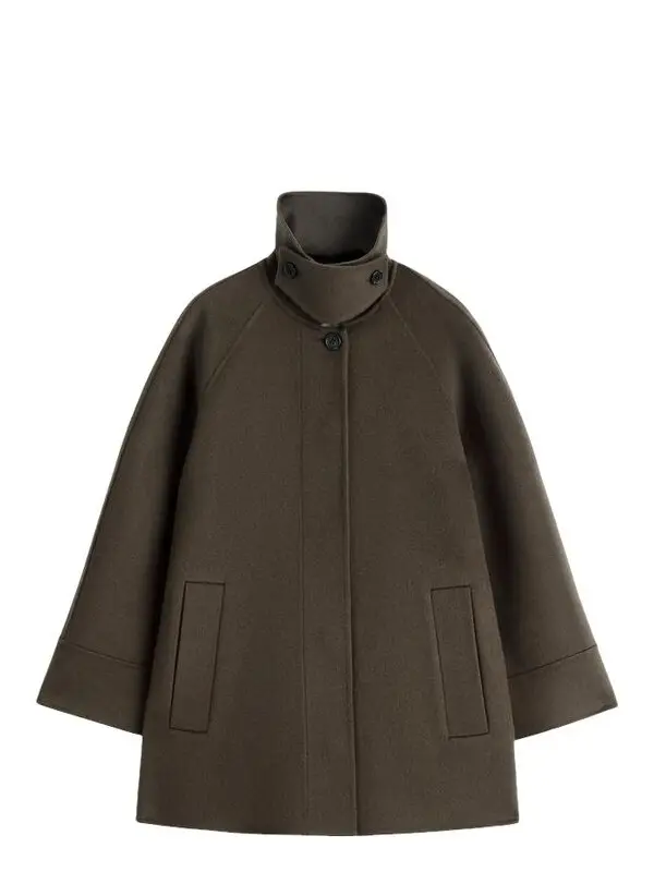 Cos Mock-neck Double-faced Wool Short Coat - Brown