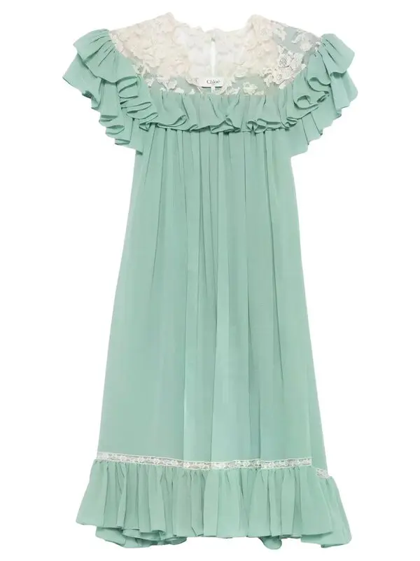 Chloé Ruffled Lace Mini Dress - Green