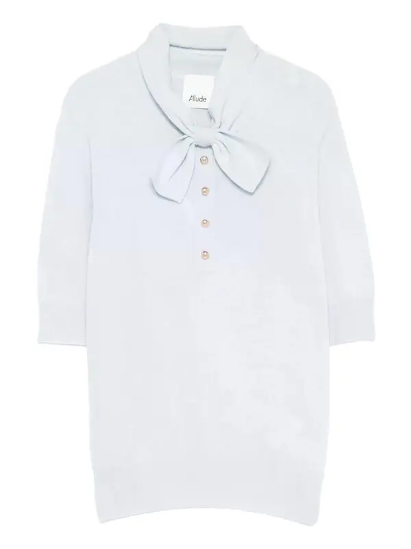 ALLUDE Bow-detail Buttoned Polo Top - Blue