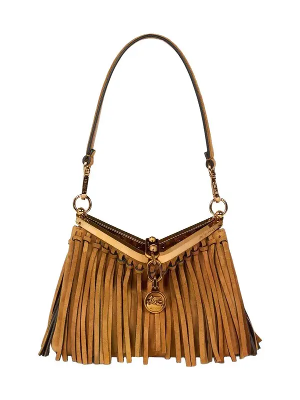 Etro Small Vela Suede Shoulder Bag With Fringing - Brown