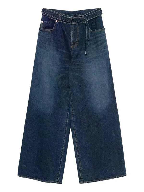 Sacai Belted Wide Leg Jeans - Blue