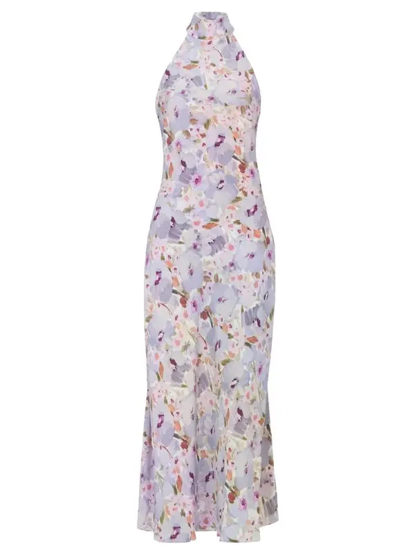 Balmain Floral Print Halterneck Dress - Purple