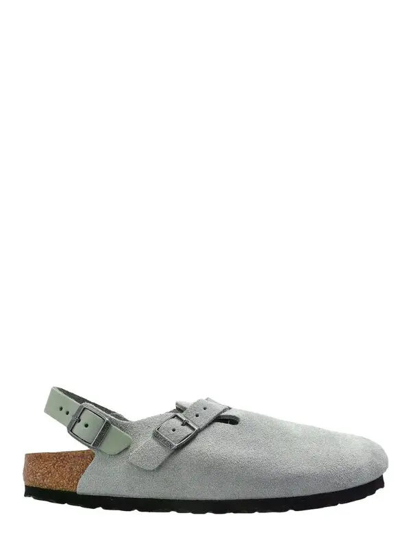 BIRKENSTOCK Buckle Strap Suede Mules - Grey