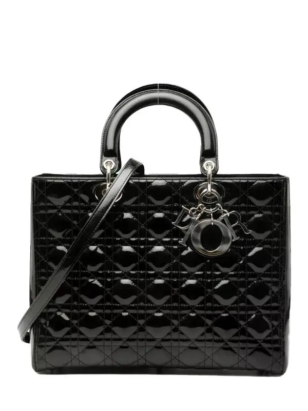 Dior 2012 Large Patent Cannage Lady Satchel - Black