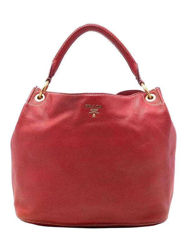 Prada 2000-2025 Vitello Daino Hobo Bag - Red