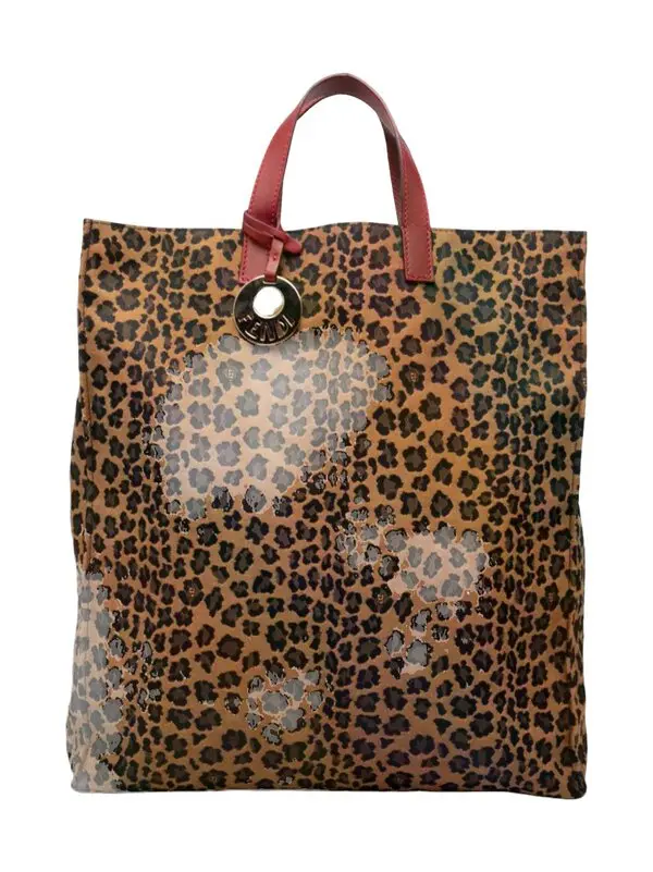 Fendi Leopard Printed Canvas Shopping Tote - Brown