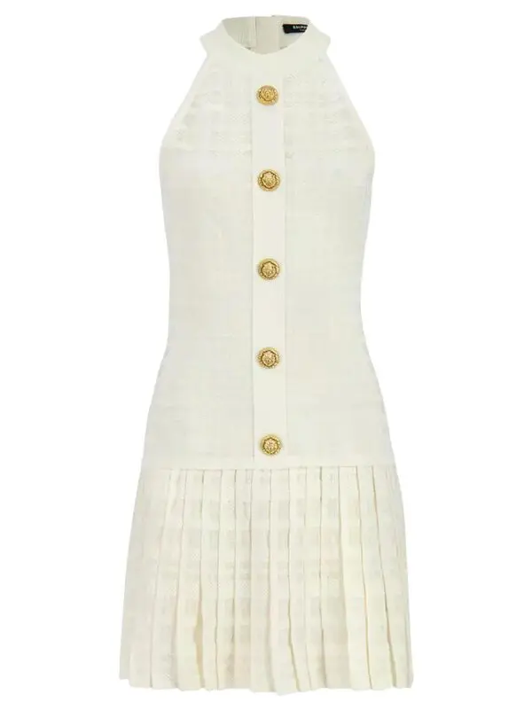 Balmain Button-embellished Pleated Dress - White