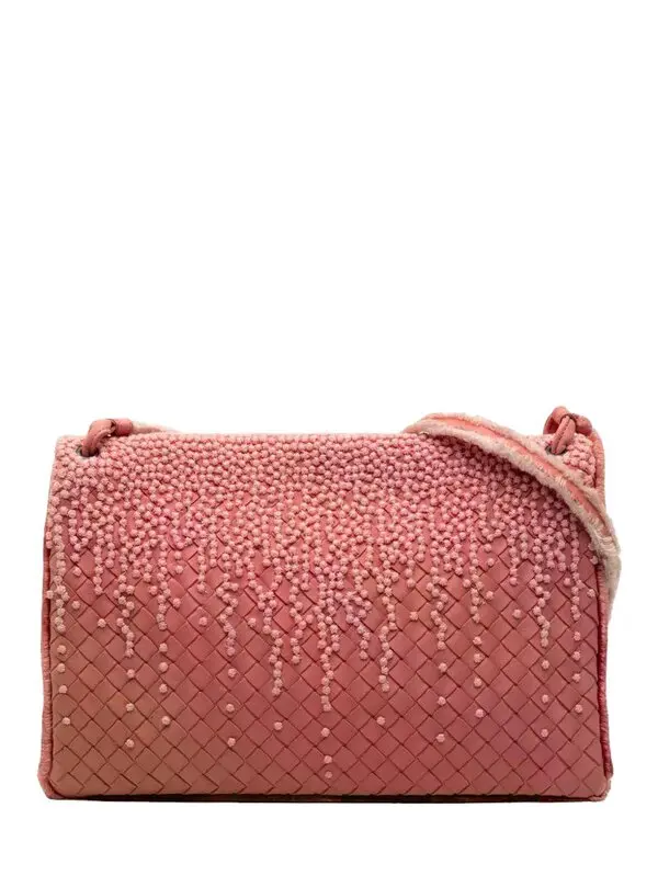 Bottega Veneta 2010 Nappa Intrecciato Embroidered Fold Over Crossbody Bag - Pink