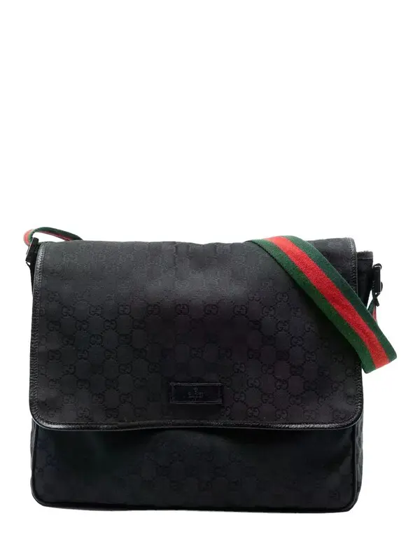 Gucci Gg Canvas Web Flap Messenger Bag - Black