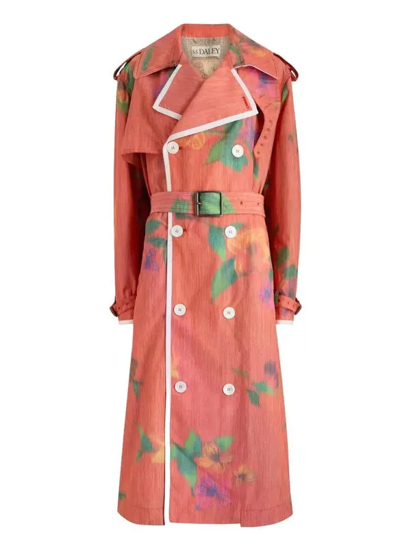 S.S.DALEY Edna Floral Belted Trench Coat - Red