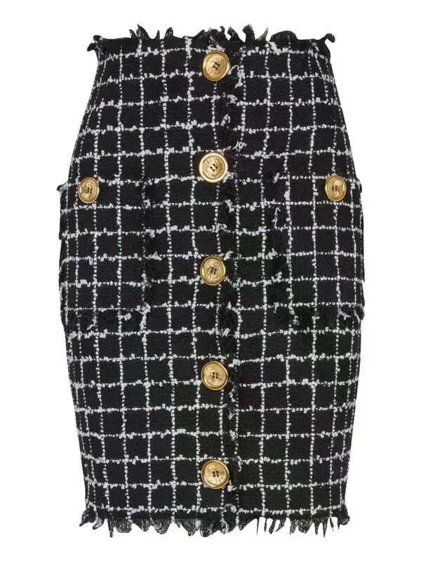 Balmain Tweed Pencil Skirt With Gold-tone Buttons - Black