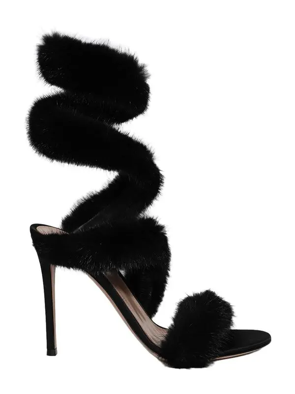 GIANVITO ROSSI Fur Opera High Heel Sandals - Black