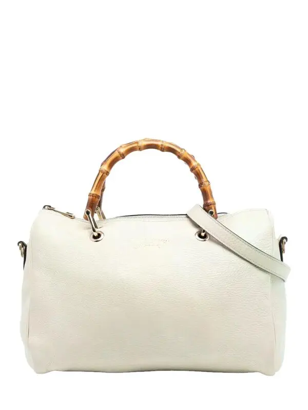 Gucci Medium Calfskin Bamboo Shopper Boston Bag - White