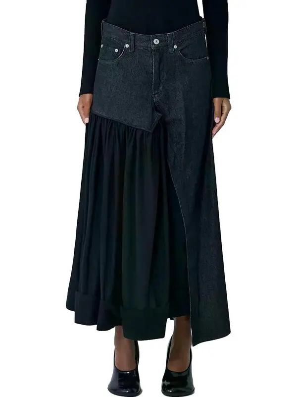 Yohji Yamamoto Contrast-panel Midi Skirt - Black