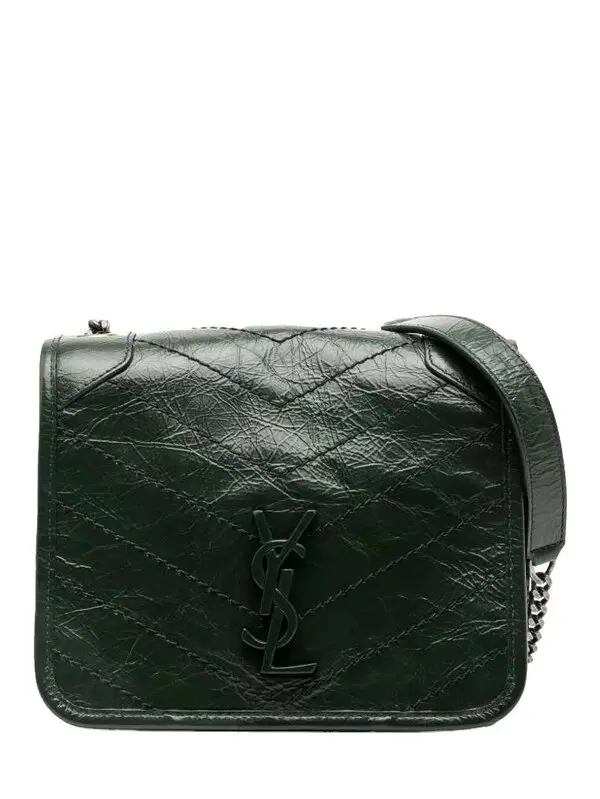 Saint Laurent 2019 Crinkled Calfskin Niki Wallet On Chain - Green