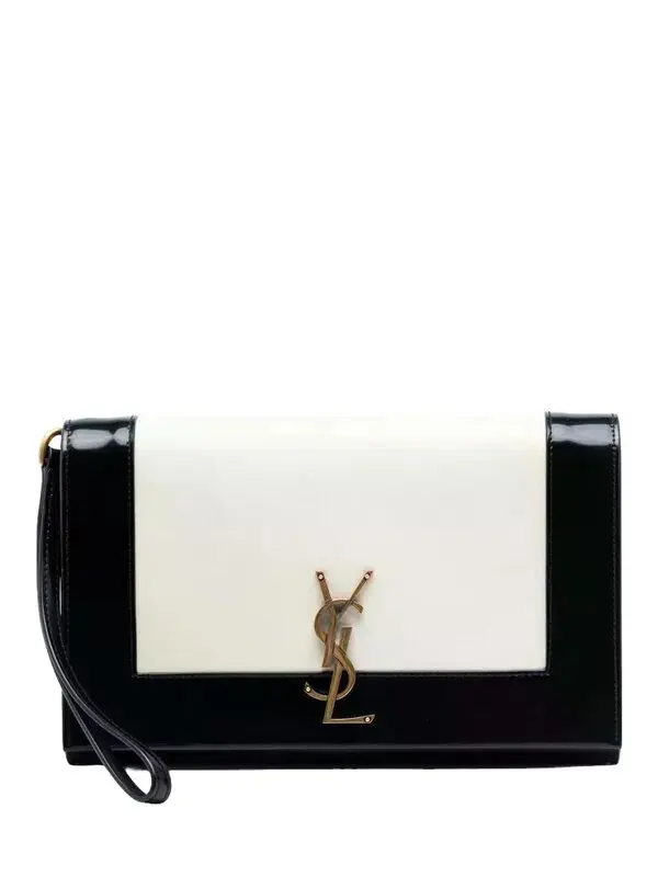 Saint Laurent Brushed Leather Trimmed Lambskin Cassandre Flap Pouch - White
