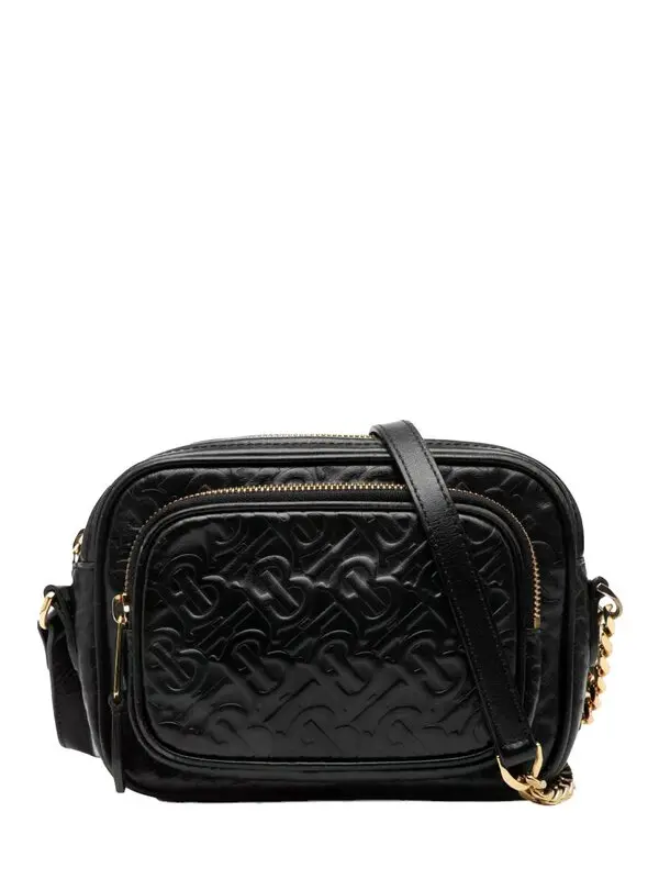 Burberry 2000-2017 Embossed Calfskin Tb Monogram Camera Bag - Black