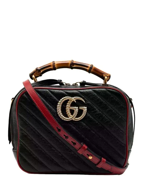 Gucci Gg Marmont Matelasse Leather Torchon Bamboo Satchel - Black