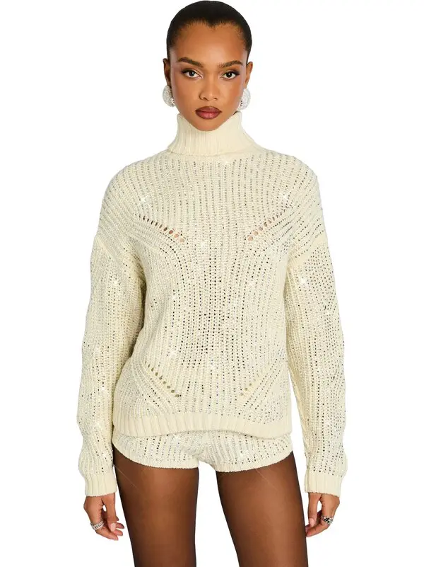 Retrofete Embellished Turtleneck Sweater - Ivory/silver