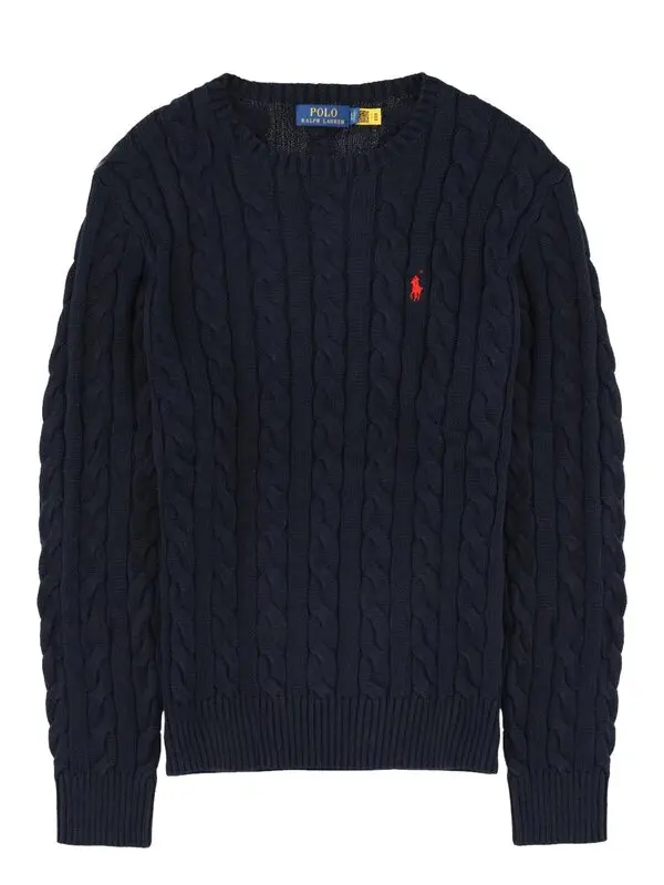 Polo Ralph Lauren Cable Knit Sweater With Logo - Blue