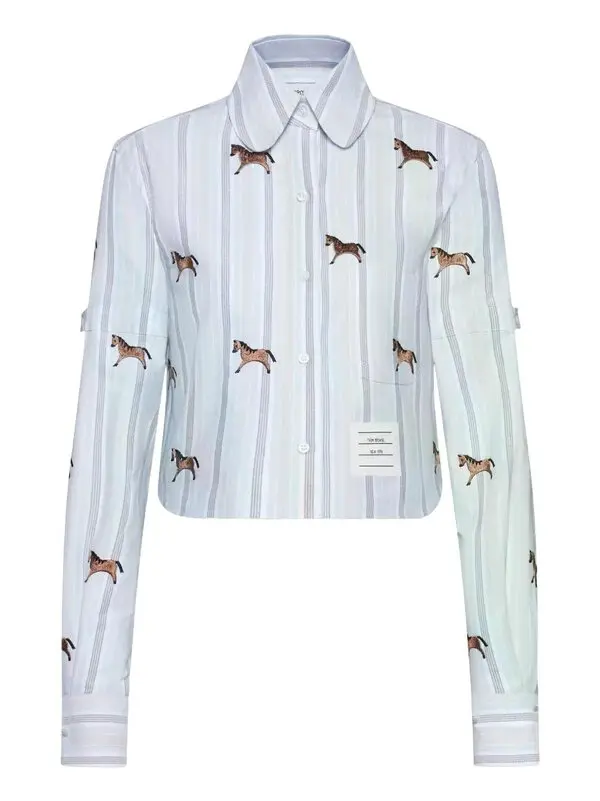 Thom Browne Striped Horse Cropped Shirt - Blue