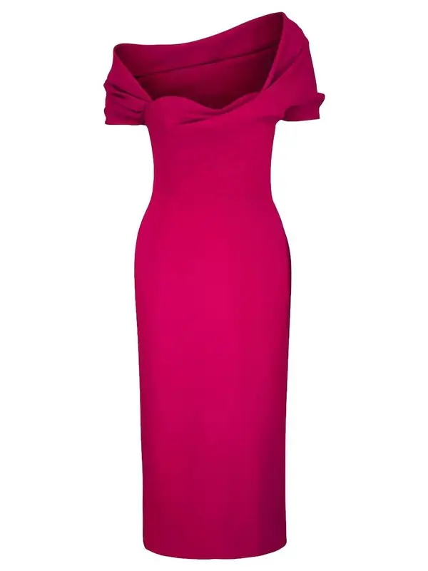 Carolina Herrera Draped Off-shoulder Midi Dress - Pink
