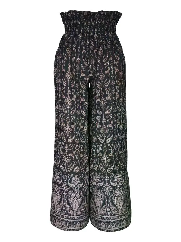 Veronica Beard Shirred Paisley Trousers - Black
