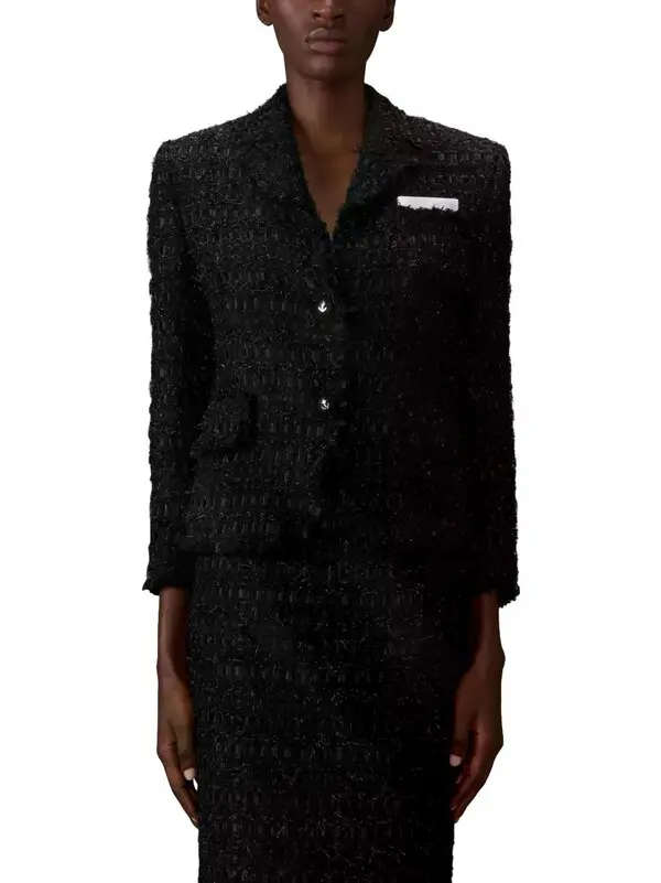 Thom Browne Frayed Ribbon Tweed Blazer - Black
