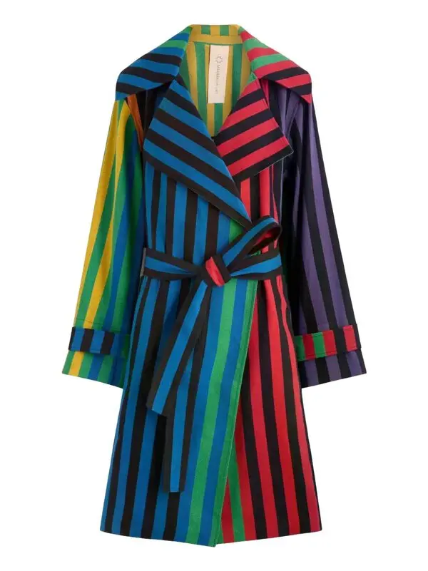 MARRAKSHI LIFE Striped Trench Coat - Black