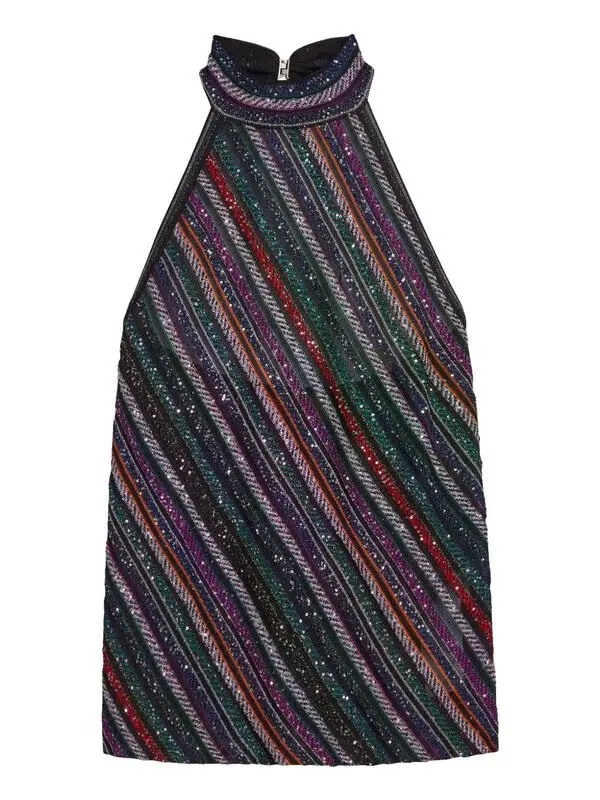 Missoni Striped Sequin Halter Top - Black