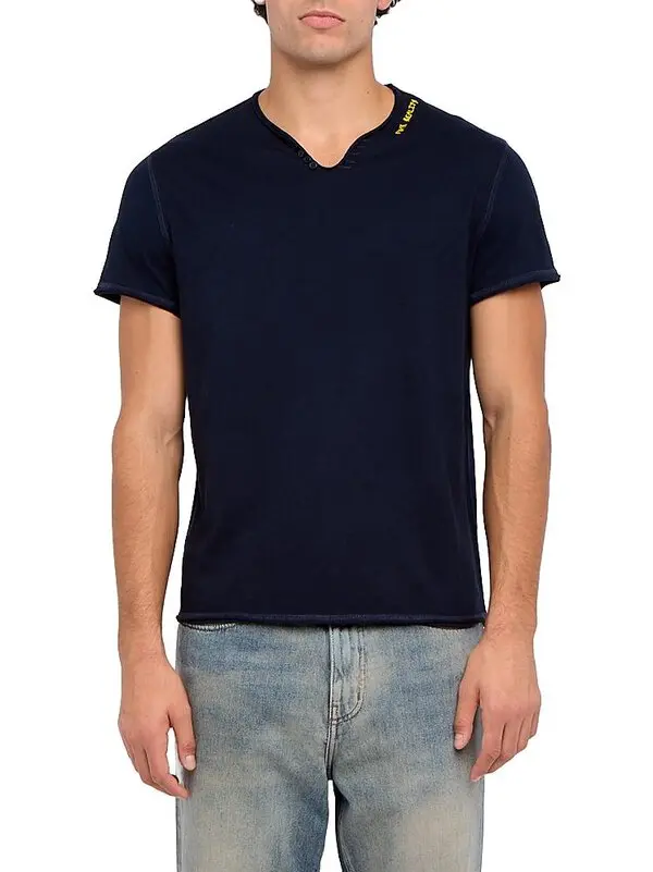 Zadig&Voltaire Monastir Embroidered Short Sleeve Henley Tee - Encre