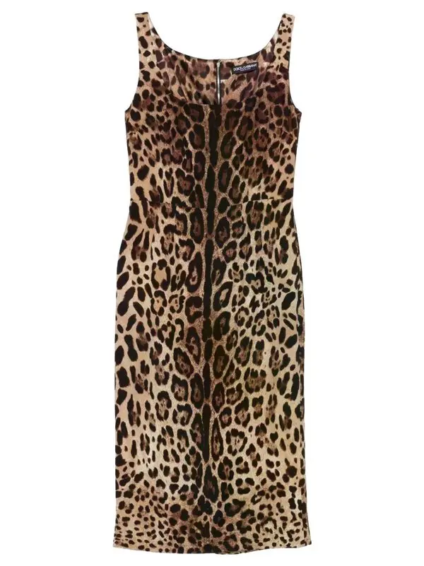 Dolce & Gabbana Animal-print Sleeveless Midi Dress - Brown