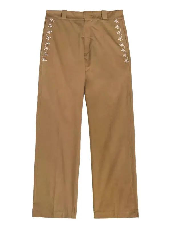 CHERRY LA Floral-embroidered Trousers - Brown