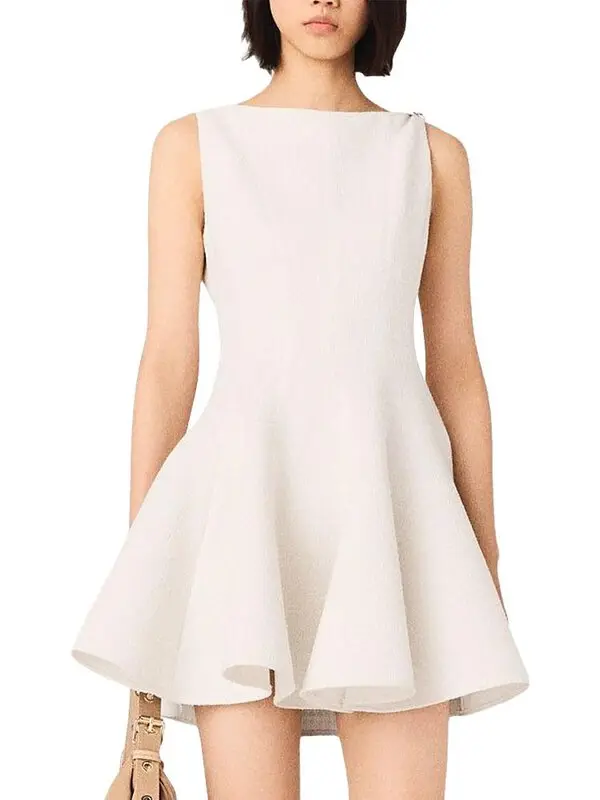 Maje Flared Tweed Skater Dress - Ecru