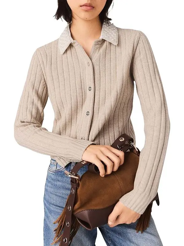 Maje Removable Collar Cardigan - Beige