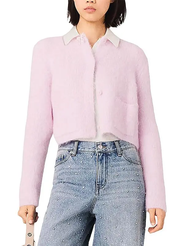 Maje Jeweled Bow Cardigan - Pink