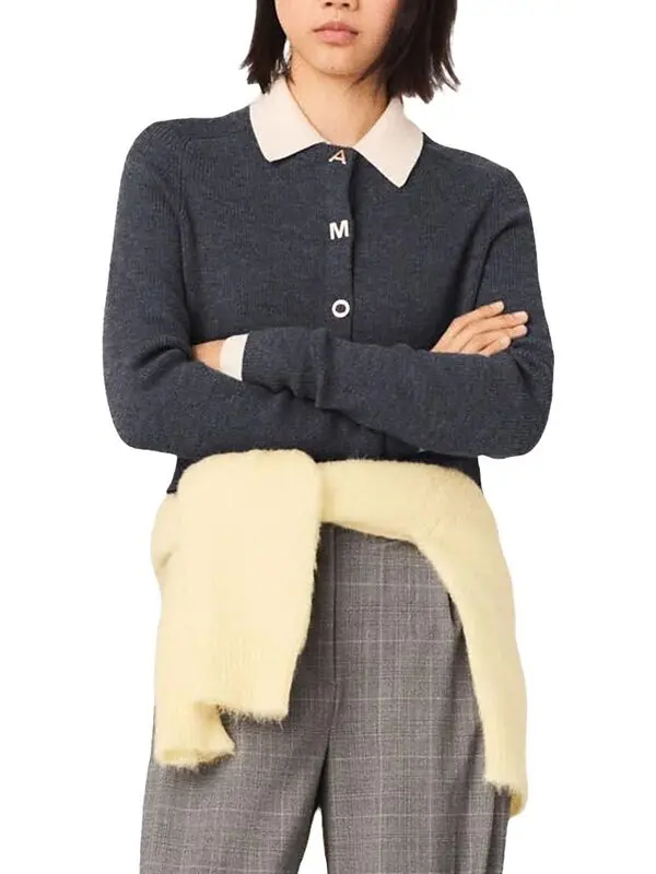 Maje Amour Wool Cardigan - Grey