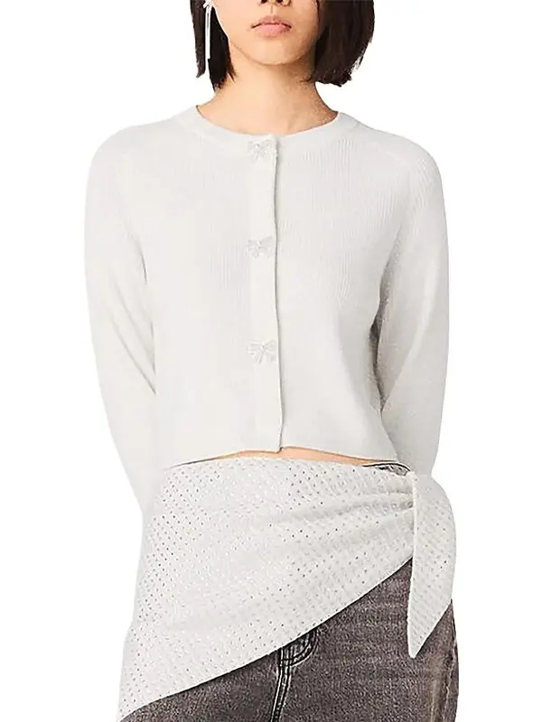 Maje Bow Jewelry Button Wool Cardigan - Ecru