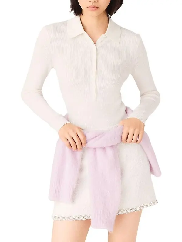 Maje Ribbed Polo Sweater - Ecru