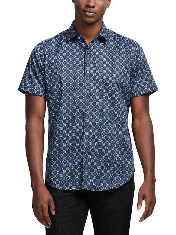 Robert Graham Bramston Medallion Short Sleeve Woven Shirt - Navy