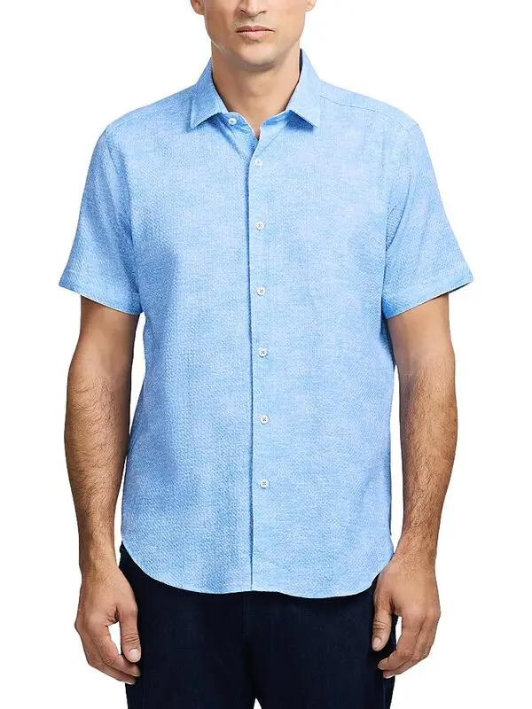 Robert Graham Reid Textured Short Sleeve Woven Shirt - Light Blue