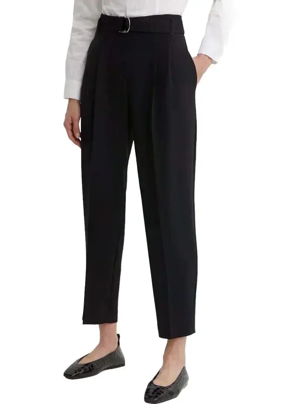 BOSS Belted Pleated Cropped Trousers - Black