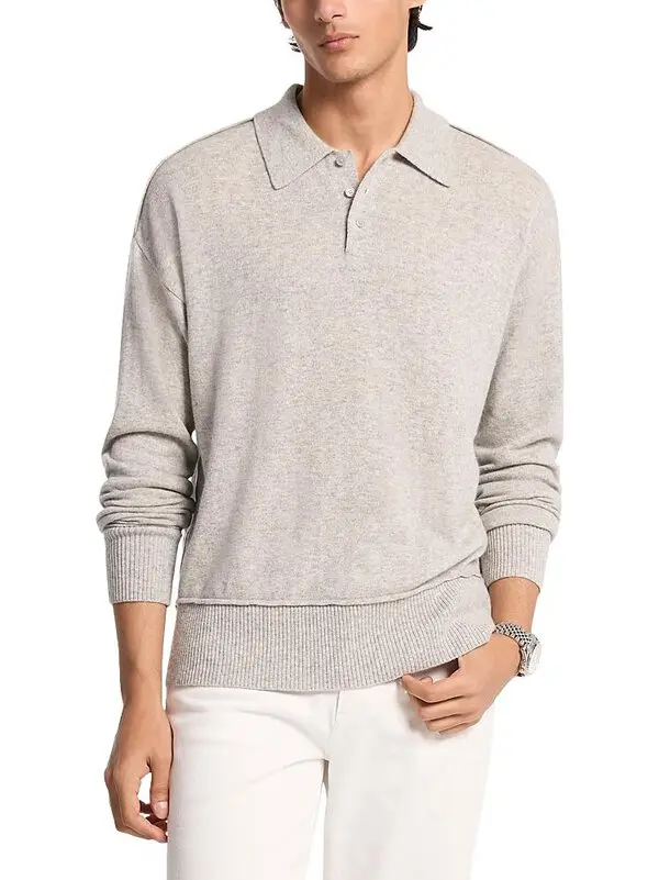 Michael Kors Reverse Linked Wedge Polo Sweater - Heather Grey