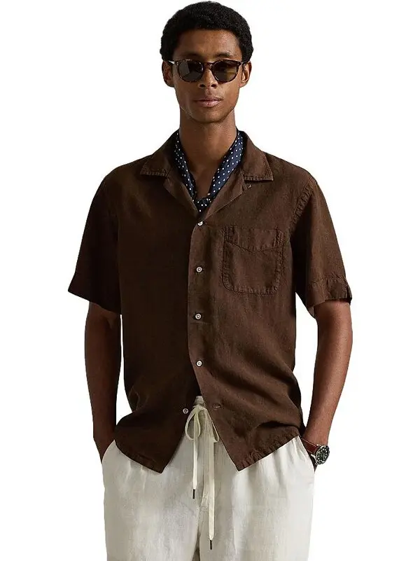 Polo Ralph Lauren Classic Fit Slub Linen Camp Shirt - Dark Beech