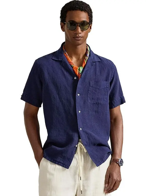 Polo Ralph Lauren Classic Fit Slub Linen Camp Shirt - Navy