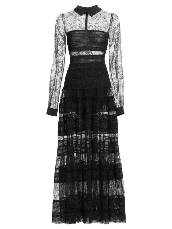 Elie Saab Lace Detail Midi Dress - Black